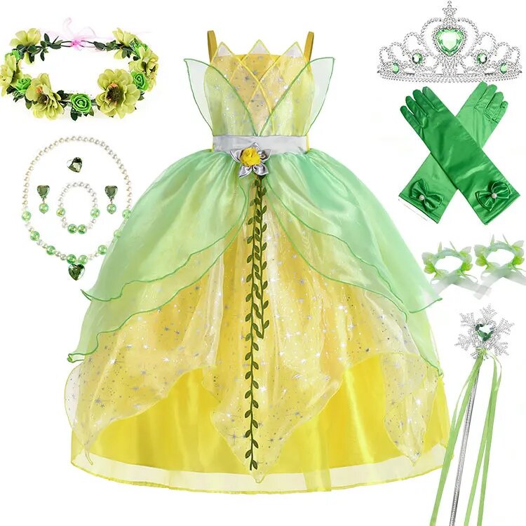 Платье принцессы Тианы Disney 7-8T(140), Изумрудный, tiana outfit 03