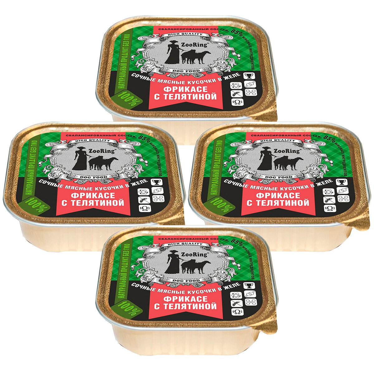 ZOORING для взрослых собак фрикасе с телятиной в желе (100 гр х 4 шт)