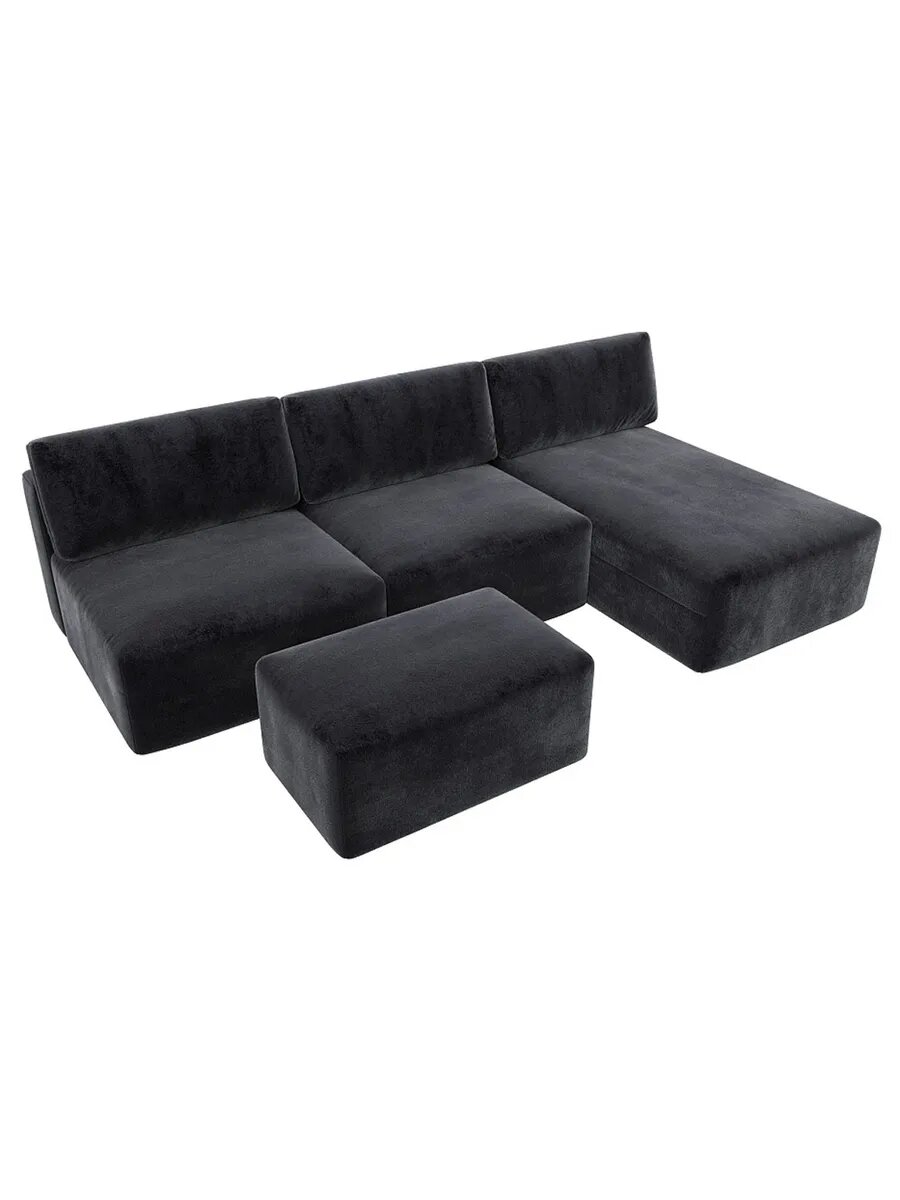 Диван угловой с пуфом из модульного набора Лего, с ящиком для белья, велюр