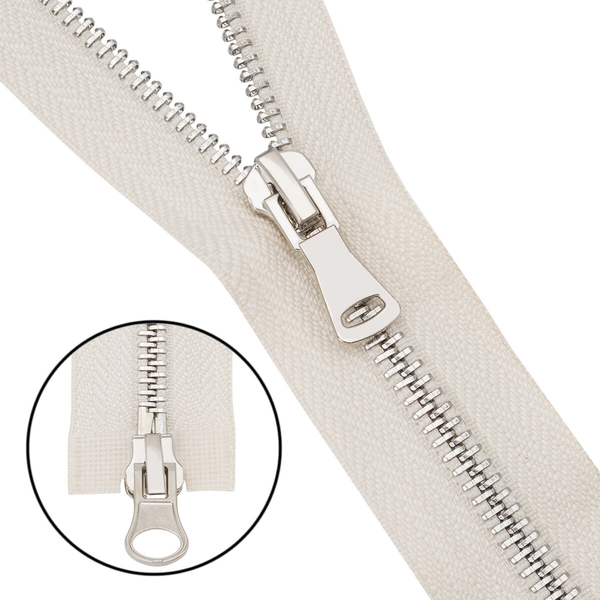 Молния разъемная металлическая Т5 2 замка 65см, никель (571 молочный), 5 шт