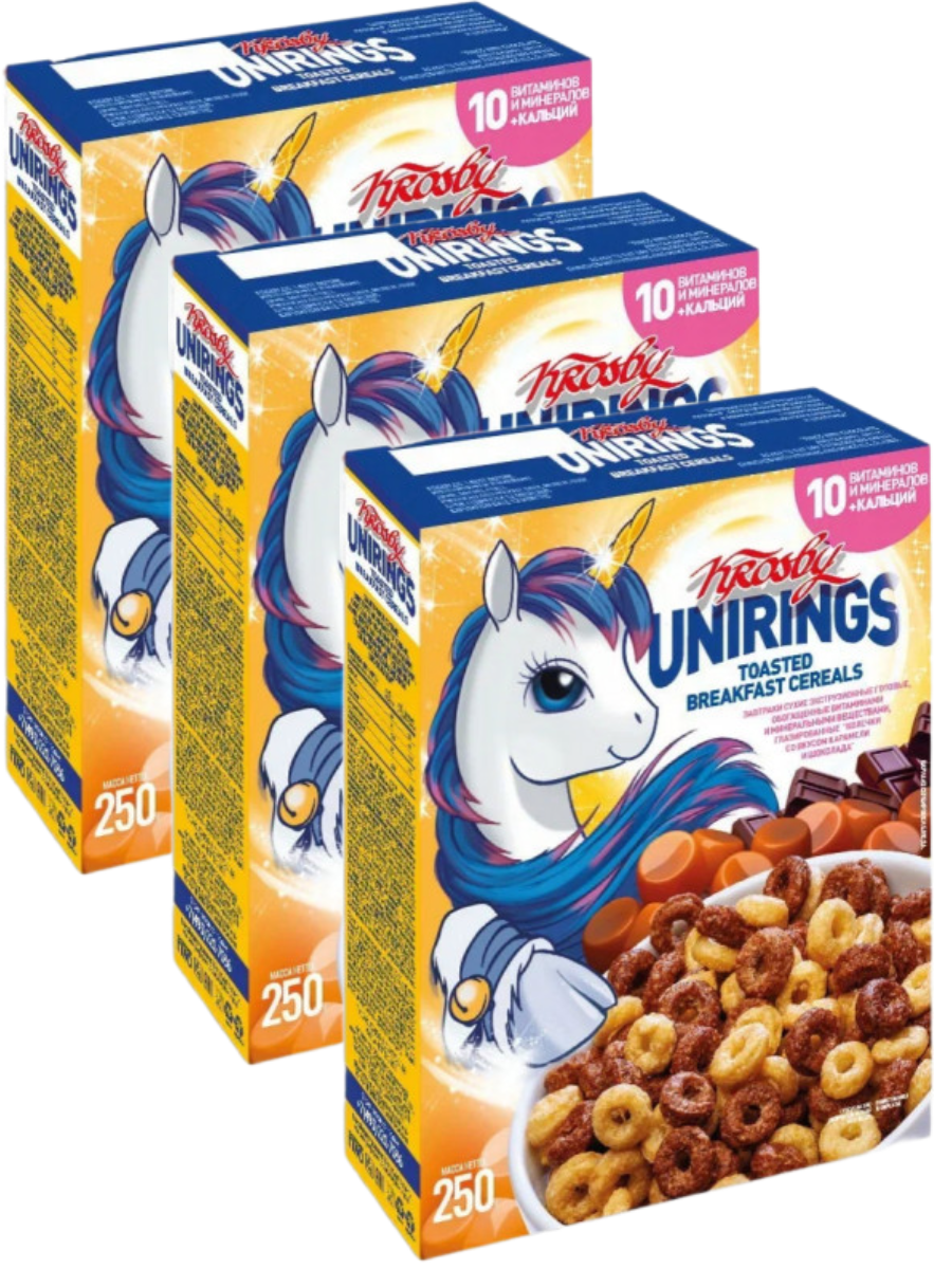 Krosby , Готовый завтрак, карамельно-шоколадные колечки, 3шт по 250 г