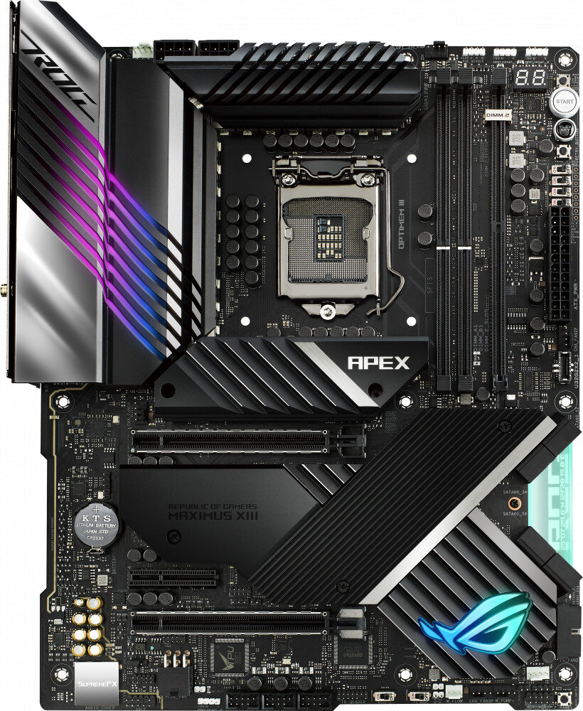 Материнская плата ASUS ROG MAXIMUS XIII APEX (ROG MAXIMUS XIII APEX) - LGA 1200, Intel Z590, 2хDDR4-3200 МГц, 2хPCI-Ex16, 2хM.2, Standard-ATX