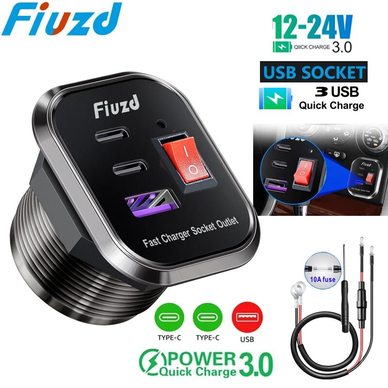 12 В 24 В быстрая зарядка USB розетка 3,0 розетка 12 В автомобильное USB зарядное устройство быстрой зарядки QC3.0 автомобильная розетка адаптер для RV Boat, ACC