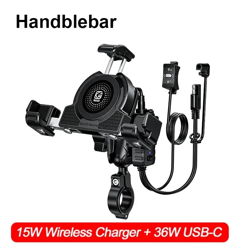 Держатель для телефона мотоциклетный с функцией быстрой зарядки и USB Type-C, 15 Вт, With Charge Handbler