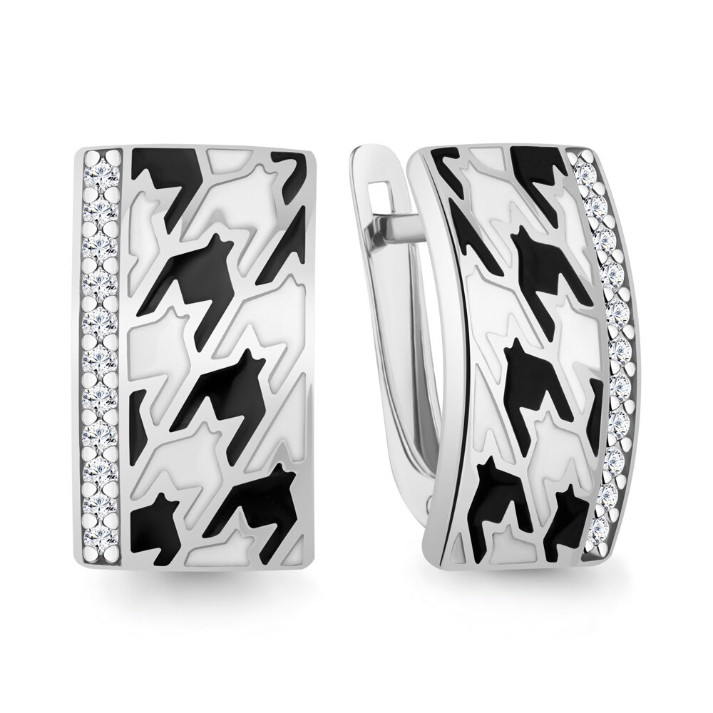 Серьги, серебро, 925 проба, эмаль, фианит