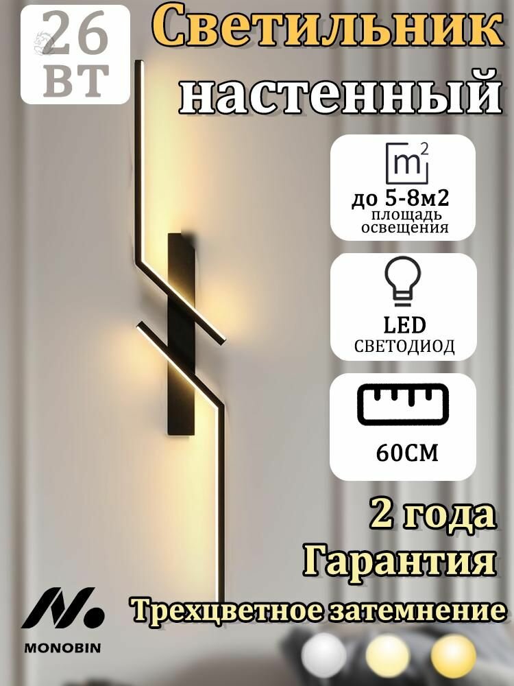Светодиодный бра 12Вт скандинавский черный для спальни: настенный ночник чтение лофт