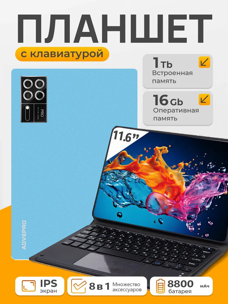Планшет Новый Планшет 15 pro для работы и учебы, Детские планшеты Android 14, Две SIM-карты/Wi Fi, 11,6", 16 ГБ/1024 ГБ