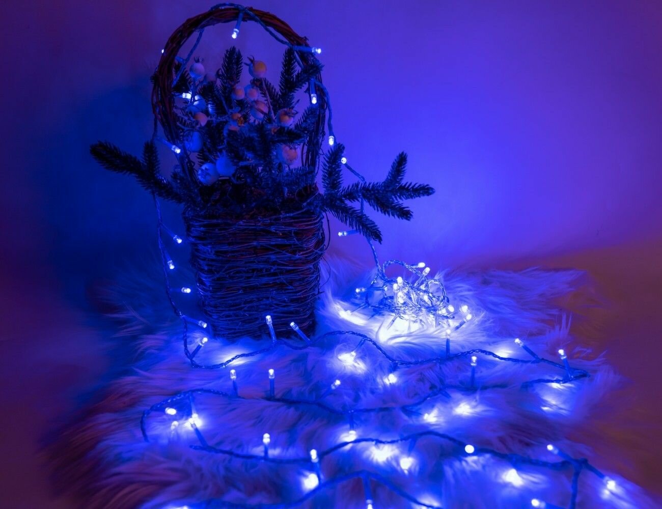 Электрогирлянда 100 синих LED ламп 5 м, синий ПВХ, IP20, SNOWHOUSE ILD100C-BB