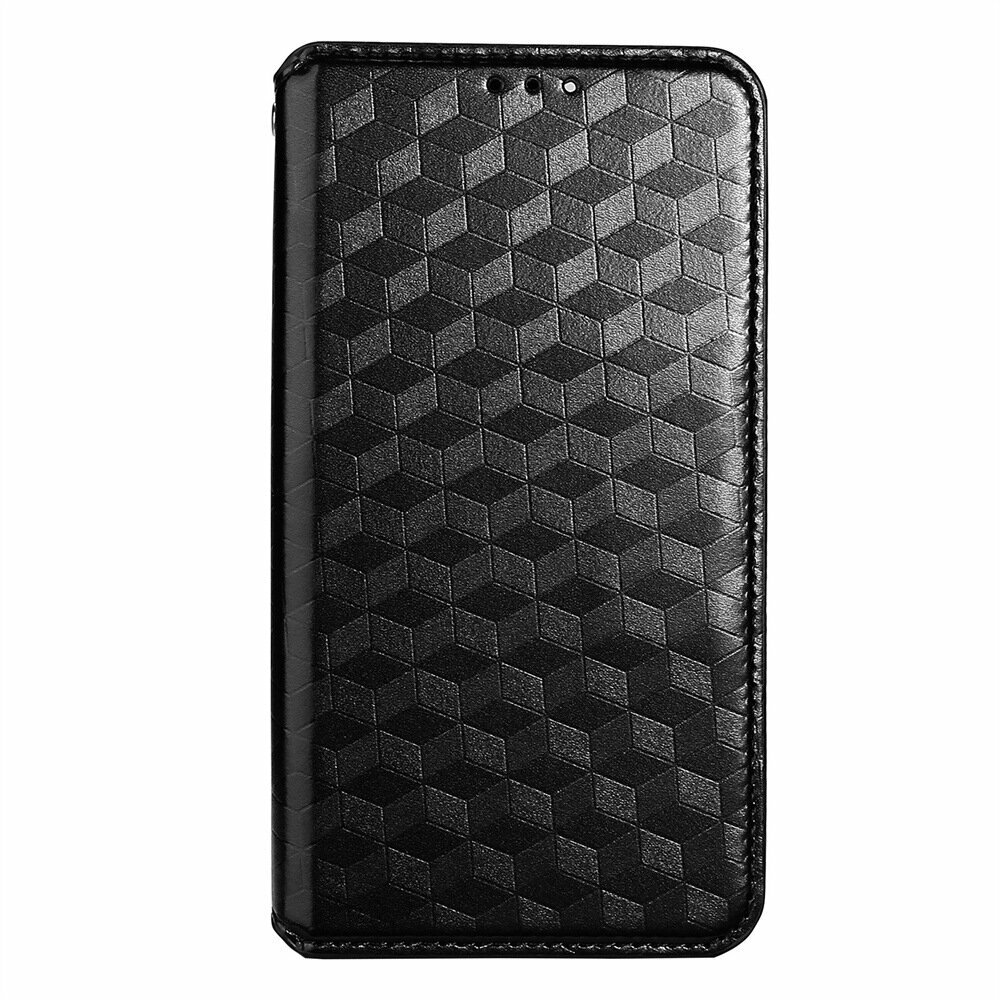 Чехол-книжка MyPads Elegante pattern Rombo для Xiaomi 12T Pro из натуральной кожи с 3d узором черный с магнитной крышкой