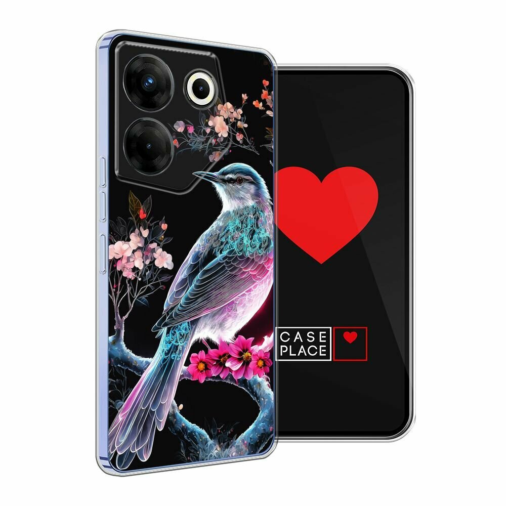 Чехол на Tecno Camon 20 Pro 5G / Текно Камон 20 Про 5G с принтом "Птица на цветущем дереве" — фото 1