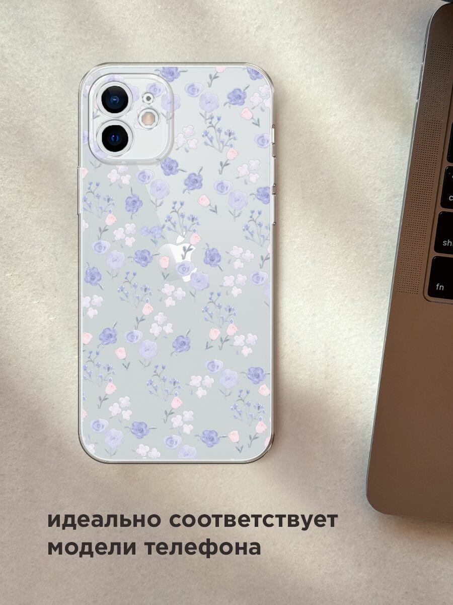 Чехол на Apple iPhone 12 mini / Айфон 12 Мини с принтом "Сиреневые розы паттерн", прозрачный — фото 1