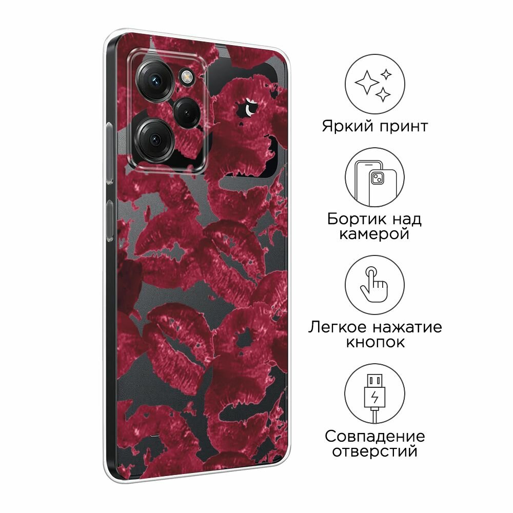 Чехол на Xiaomi Poco X5 Pro 5G / Сяоми Поко X5 Про 5G с принтом "Помада паттерн 2", прозрачный — фото 1