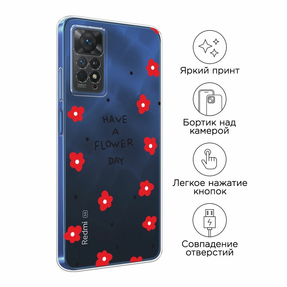 Чехол на Xiaomi Redmi Note 11E Pro / Сяоми Редми Нот 11E Pro Про с принтом "Have a flower day 2", прозрачный — фото 1