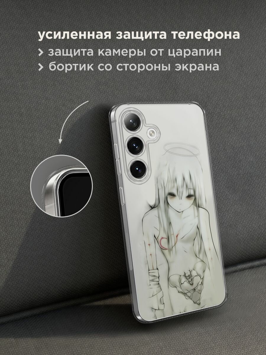 Чехол на Samsung Galaxy S24 / Самсунг S24 с принтом "Аниме рисунок чёрно-белый" — фото 1