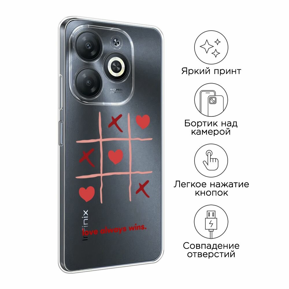 Чехол на Infinix Smart 8/8 HD/HOT 40i / Инфиникс Смарт 8 с принтом "love always wins - 14 февраля", прозрачный — фото 1