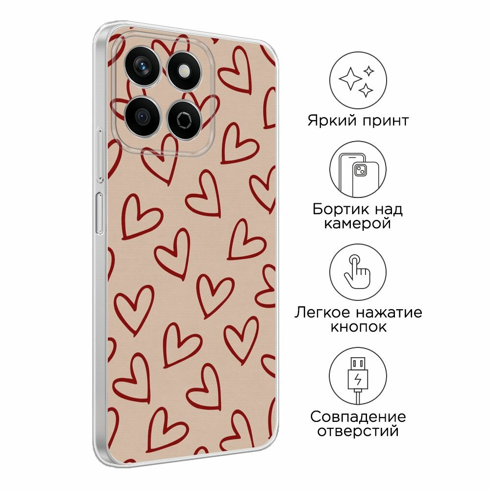 Чехол на Honor X7c / Хонор X7c с принтом "Little hearts doodles 1 - 14 февраля" — фото 1