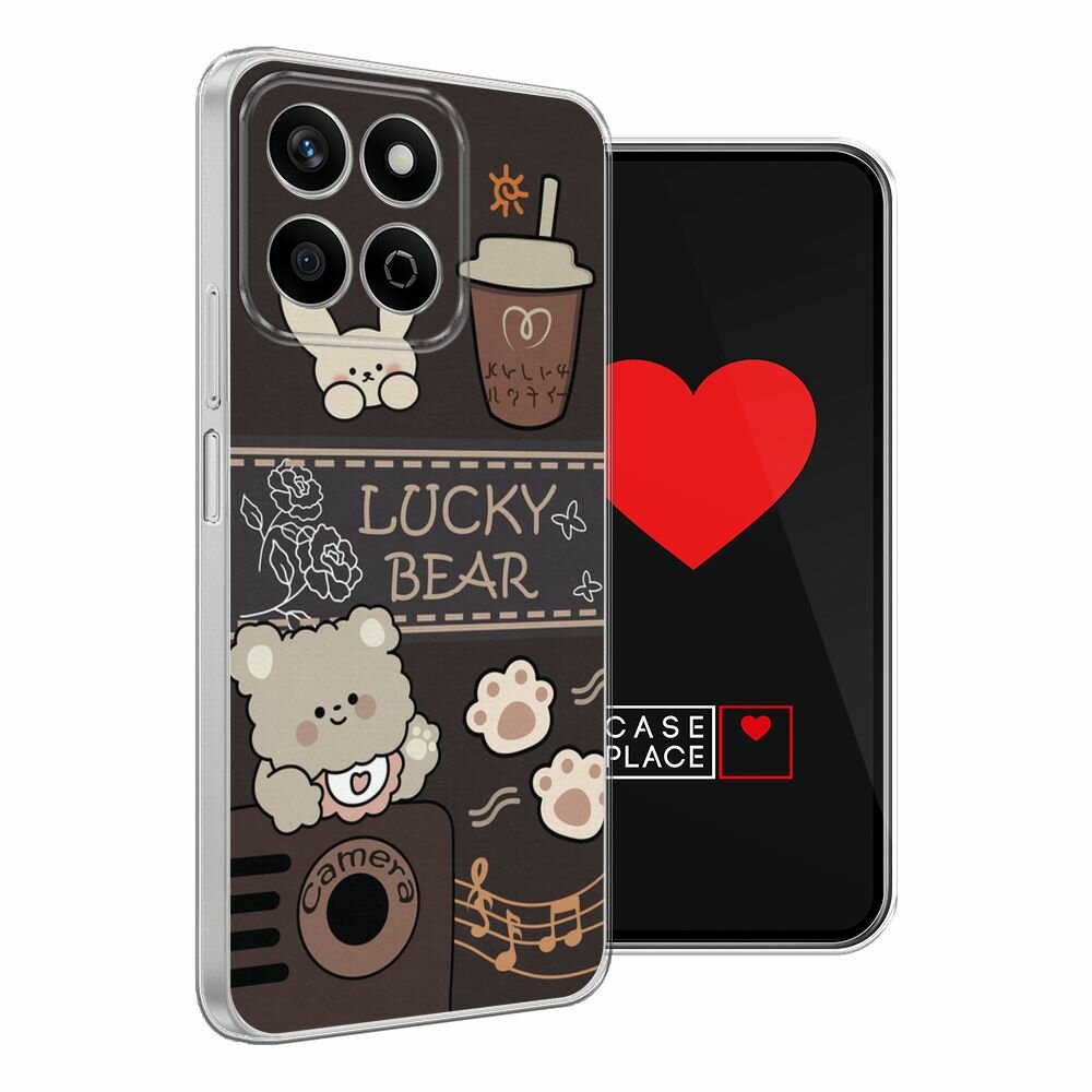 Чехол на Honor X7c / Хонор X7c с принтом "Lucky bear coffee 1" — фото 1