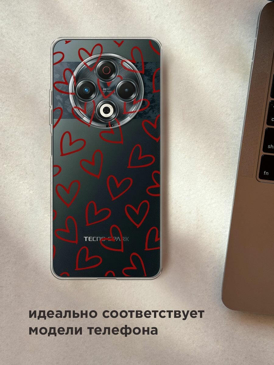 Чехол на Tecno Spark 30 / Текно Спарк 30 с принтом "Little hearts doodles 2 - 14 февраля", прозрачный — фото 1
