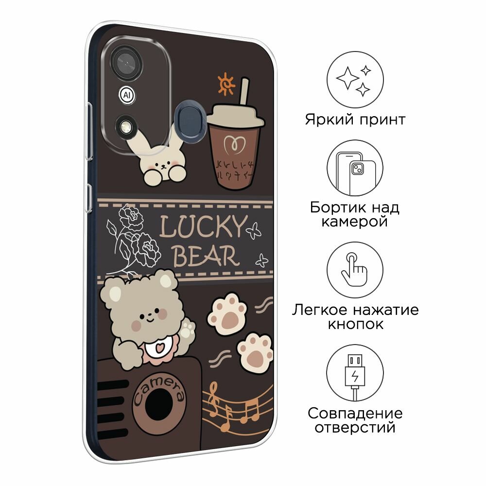 Чехол на Itel A27 / Ител А27 с принтом "Lucky bear coffee 1" — фото 1