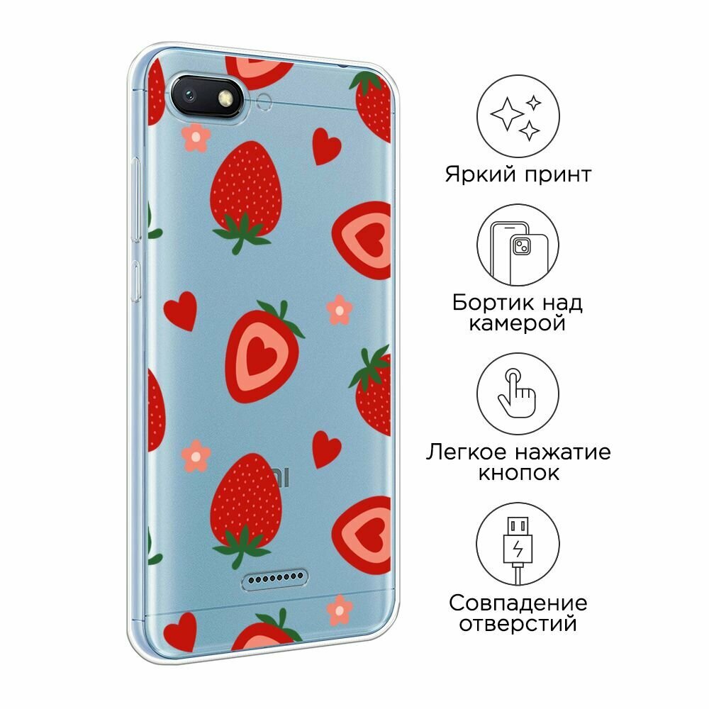 Чехол на Xiaomi Redmi 6A / Сяоми Редми 6А с принтом "Heart strawberries 2 - 14 февраля", прозрачный — фото 1