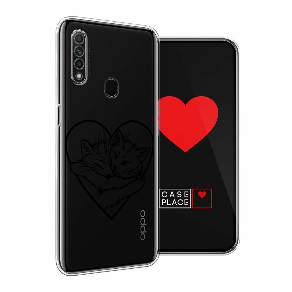 Чехол на Oppo A31 / Оппо А31 с принтом "Влюблённые котики рисунок 3 - 14 февраля", прозрачный — фото 1