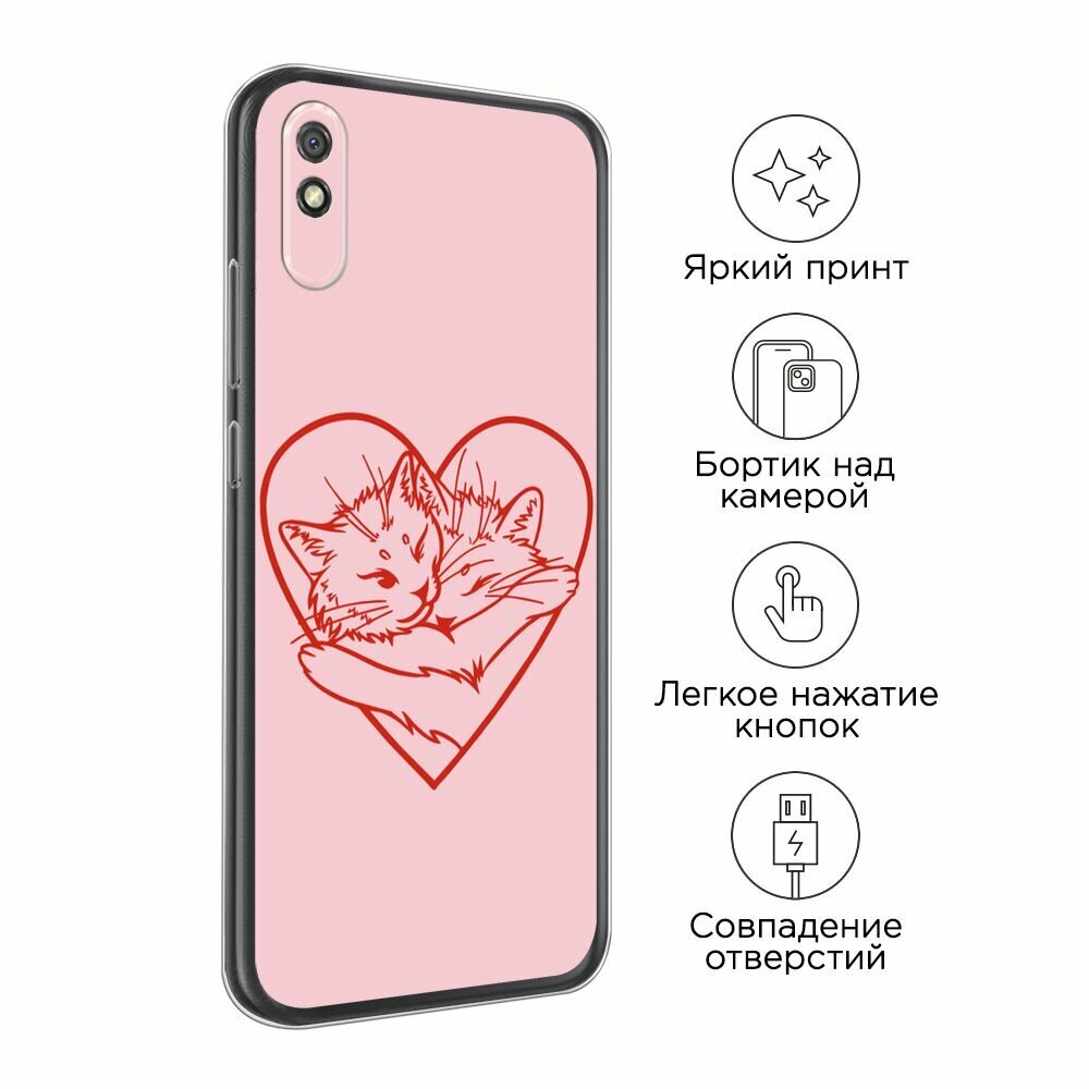 Чехол на Xiaomi Redmi 9A / Сяоми Редми 9А с принтом "Влюблённые котики рисунок 1 - 14 февраля" — фото 1