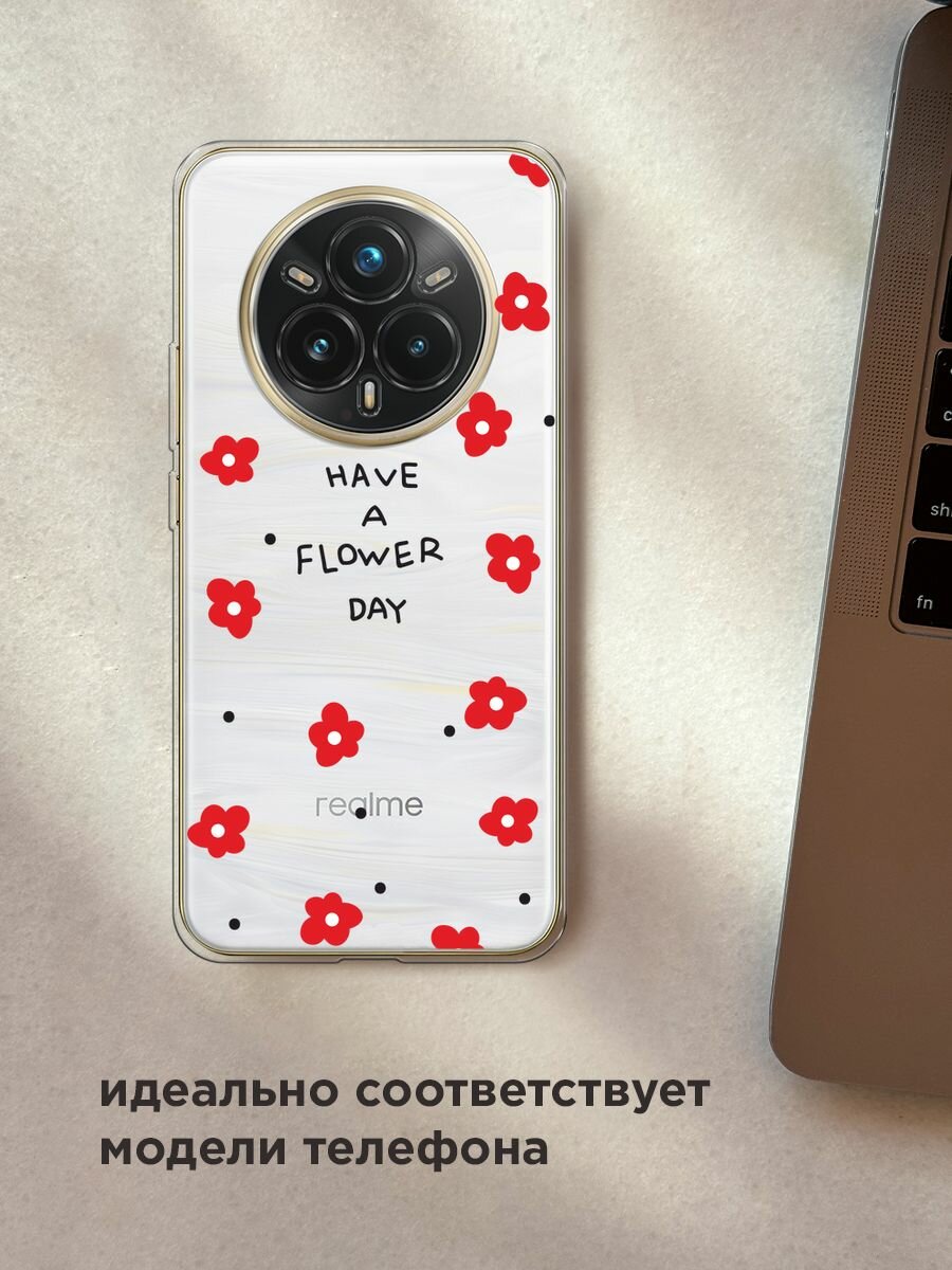 Чехол на Realme 14 Pro+ / Реалми 14 Про+ с принтом "Have a flower day 2", прозрачный — фото 1