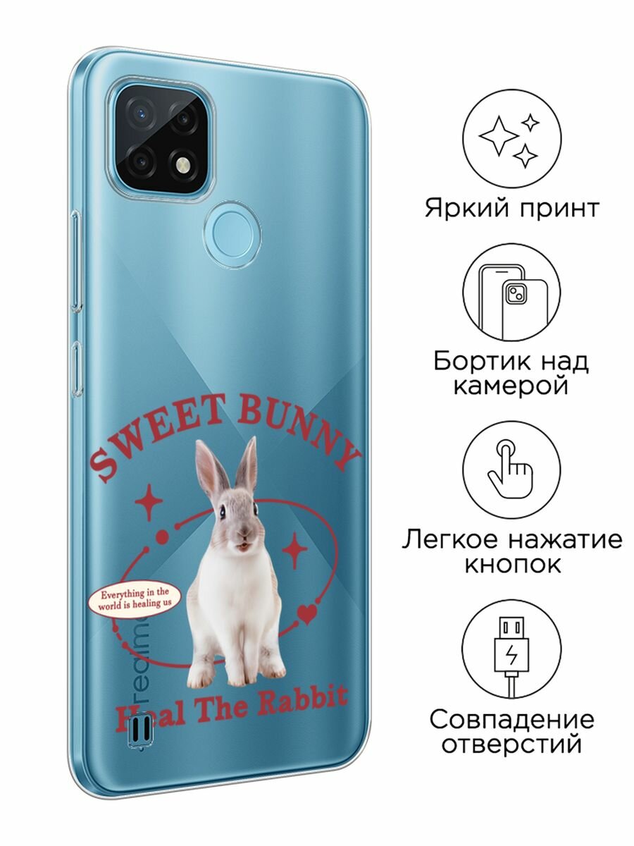 Чехол на Realme C21 / Реалми С21 с принтом "Heal the rabbit", прозрачный — фото 1