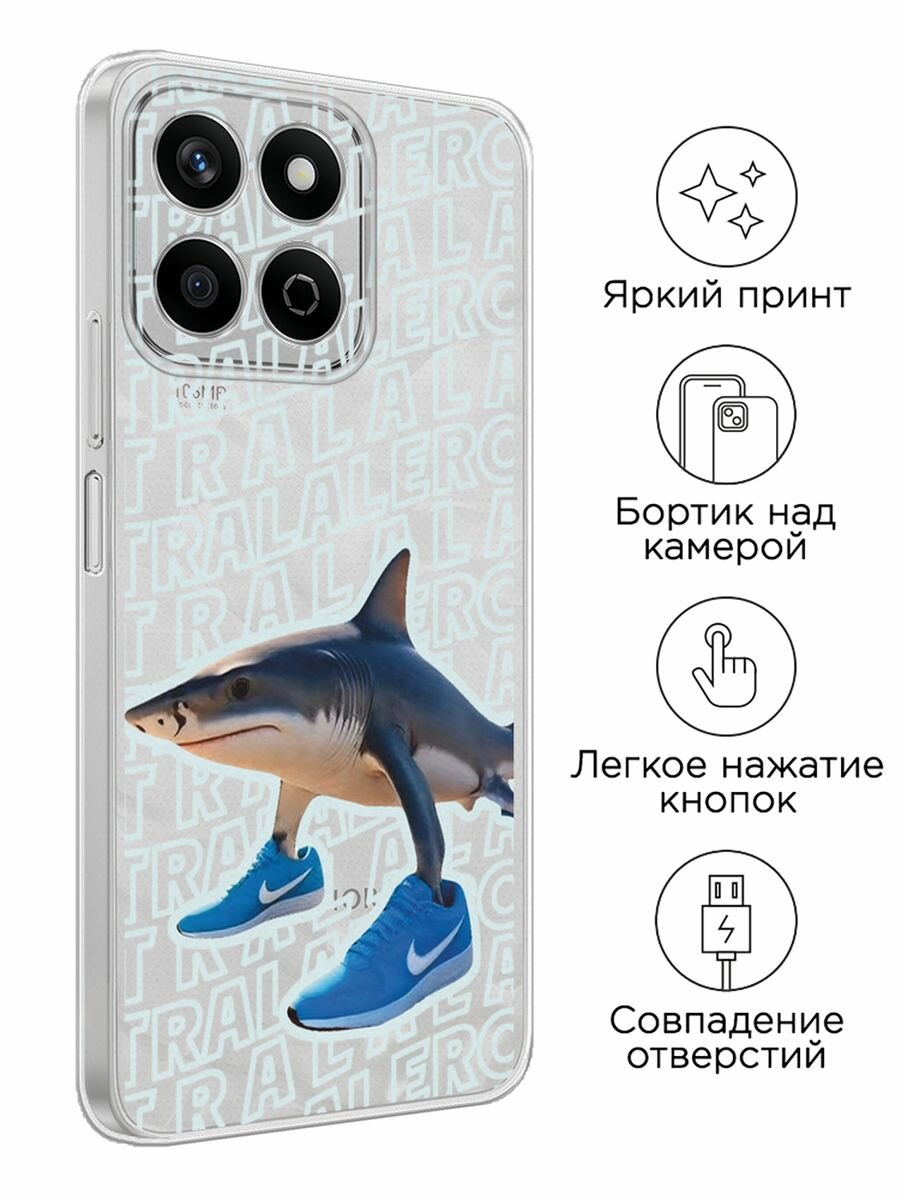 Чехол на Honor X7c / Хонор X7c с принтом "Тралалеро тралала 2", прозрачный — фото 1