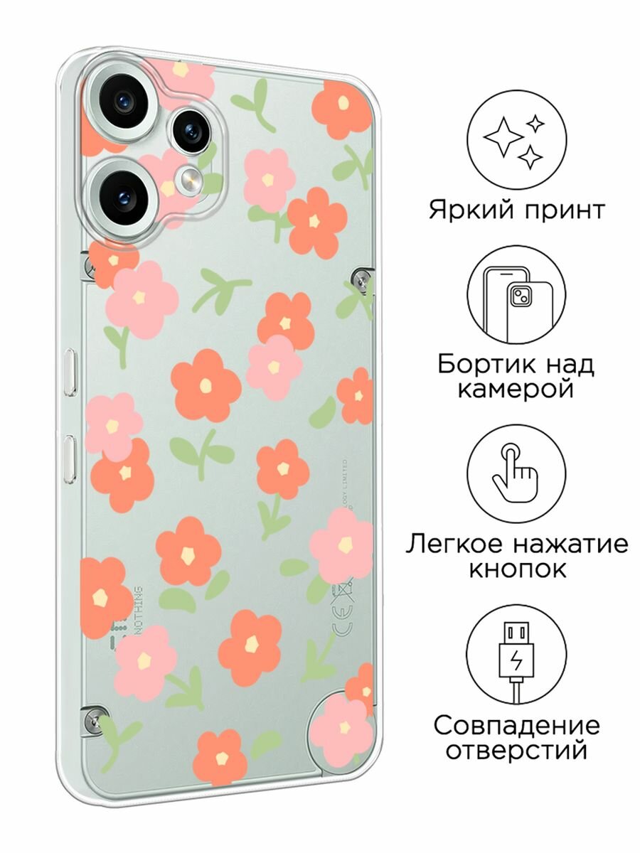 Чехол на CMF Phone 2 Pro / CMF Фон 2 Про с принтом "Красные цветочки рисунок", прозрачный — фото 1