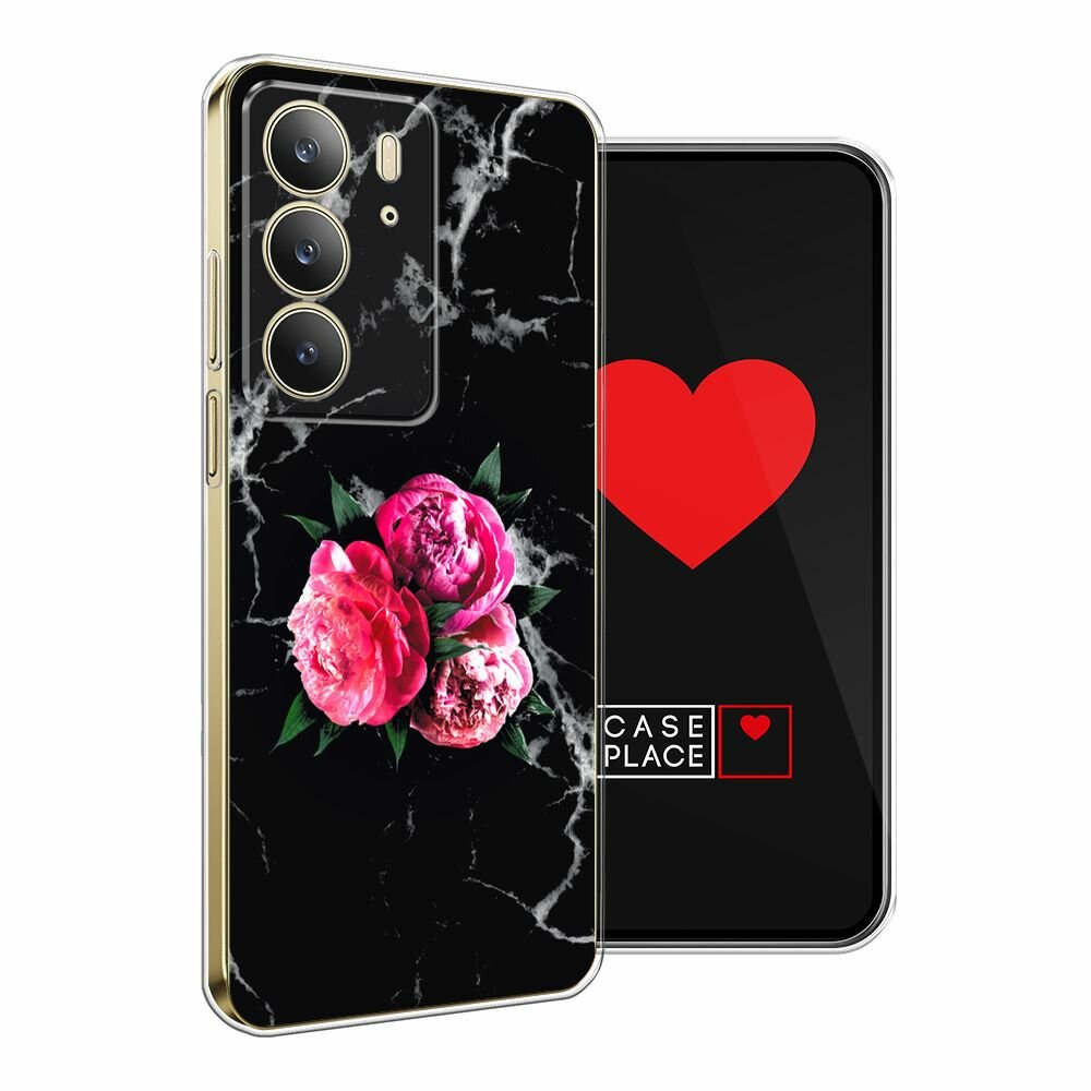 Чехол на Realme C75 4G / Реалми C75 4G с принтом "Букет на черном мраморе" — фото 1