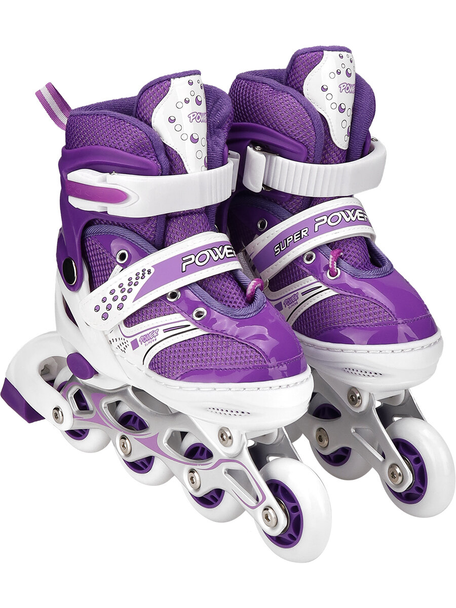 Роликовые коньки 2в1 с лезвием (ролики и коньки), фиолетовые, колеса ПВХ, раздвижные (размер 30-33). Арт. РЛК-1778