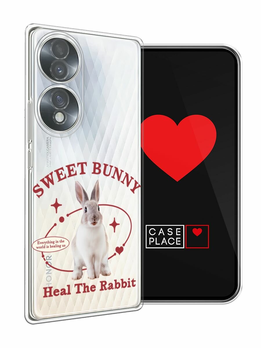 Чехол на Honor 70 / Хонор 70 с принтом "Heal the rabbit", прозрачный — фото 1