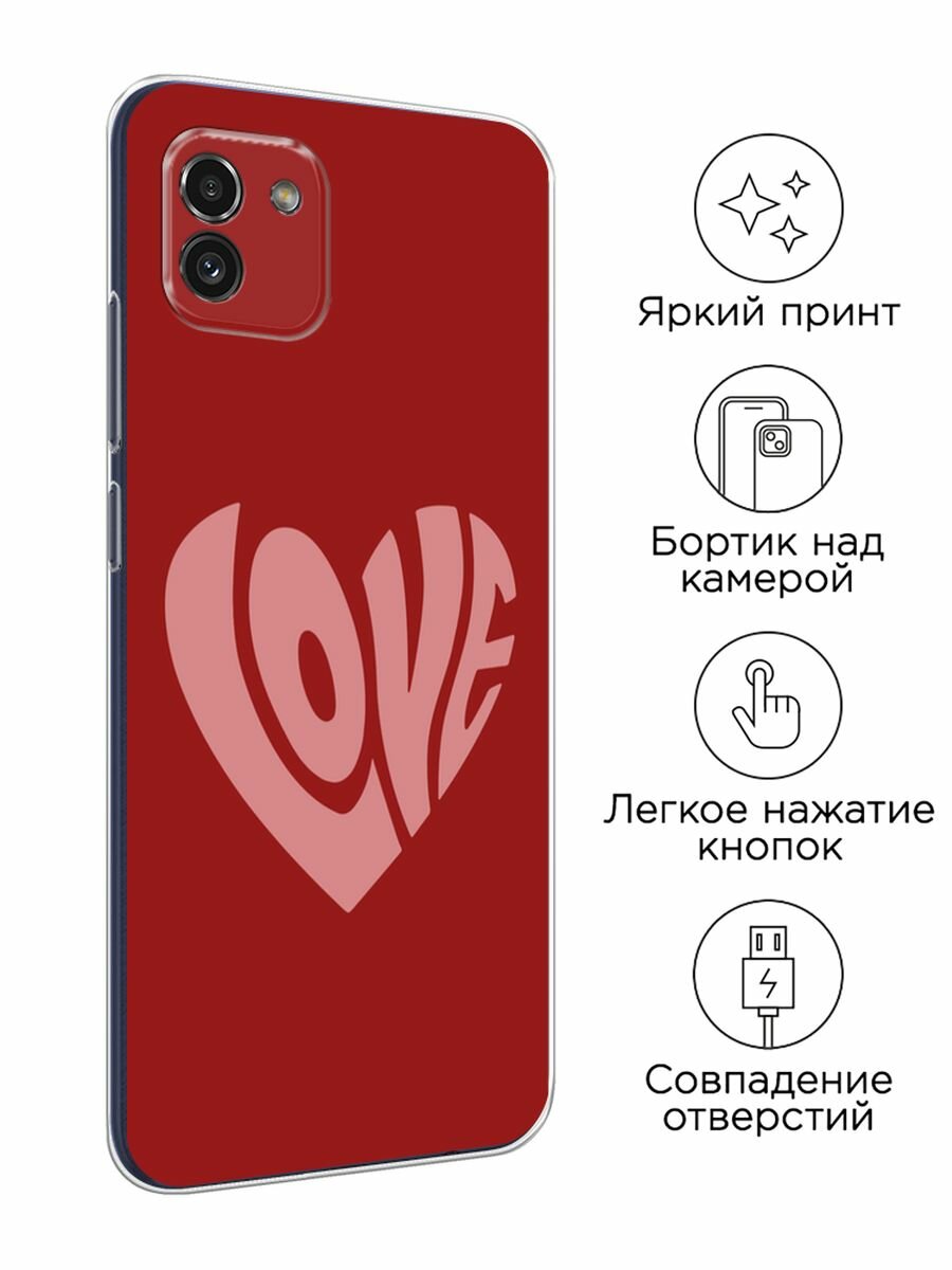 Чехол на Samsung Galaxy A03 / Самсунг Галакси А03 с принтом "Love heart 1 - 14 февраля" — фото 1