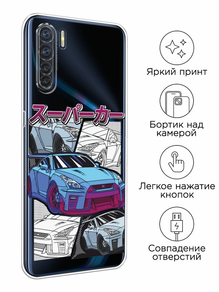 Чехол на Oppo A91/Reno 3 / Оппо A91/Рено 3 с принтом "JDM коллаж", прозрачный — фото 1