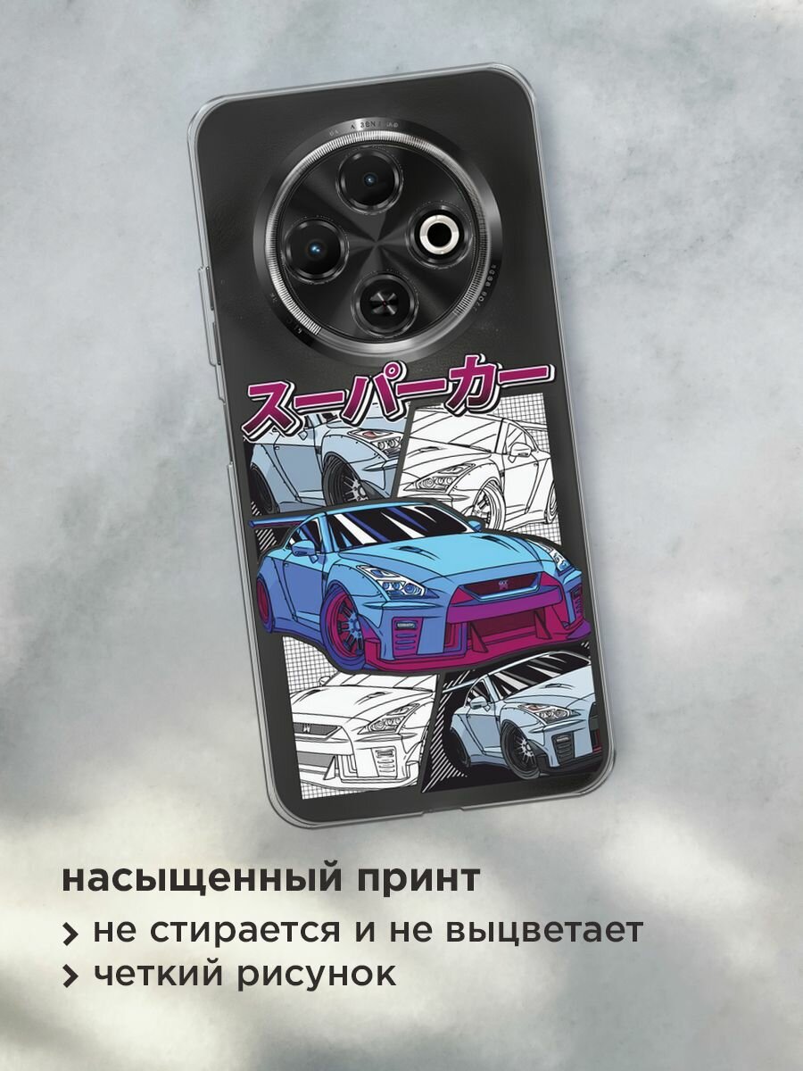 Чехол на Tecno Spark 30C / Текно Спарк 30C с принтом "JDM коллаж", прозрачный — фото 1