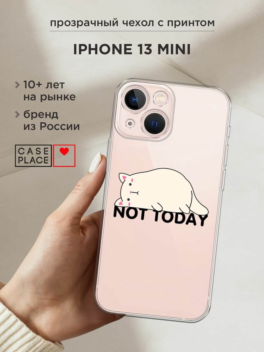 Чехол на Apple iPhone 13 mini / Айфон 13 мини с принтом "Cat not today", прозрачный