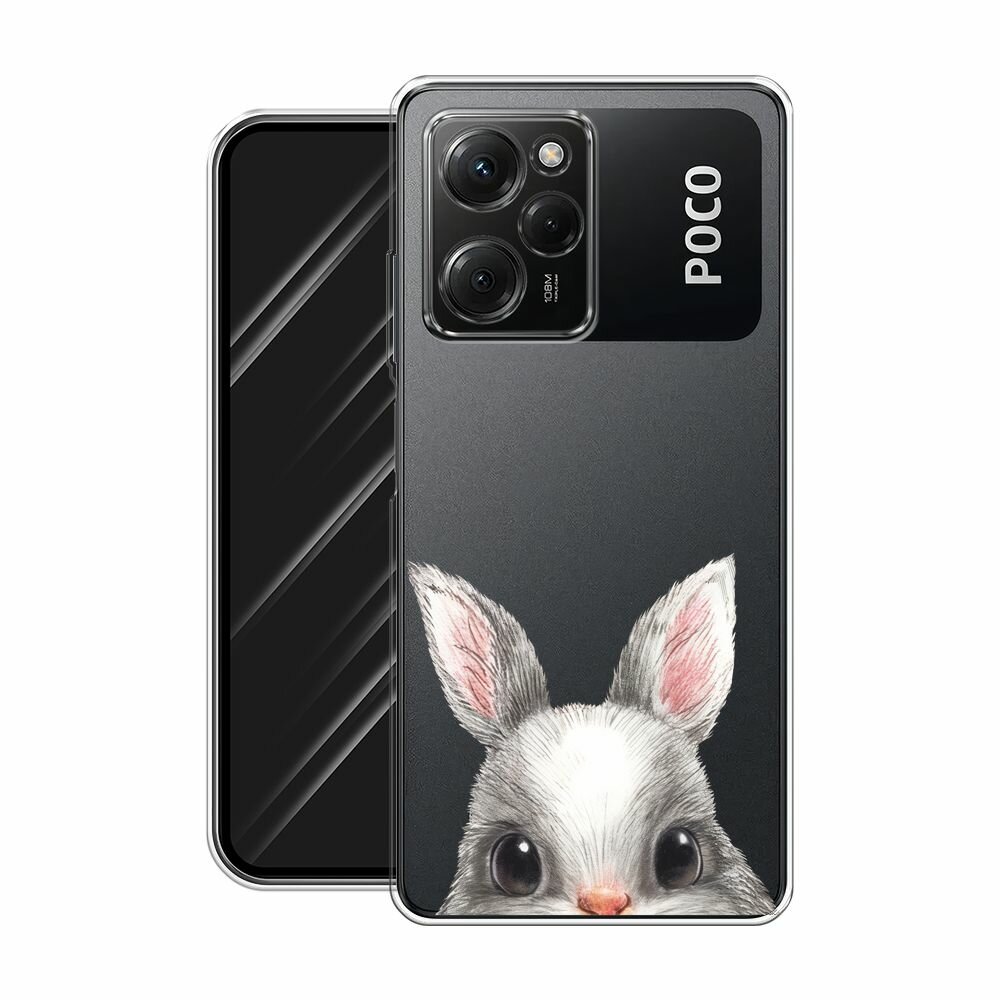 Чехол на Xiaomi Poco X5 Pro 5G / Сяоми Поко X5 Про 5G с принтом "Карандашный кролик 2 - 8 марта", прозрачный — фото 1