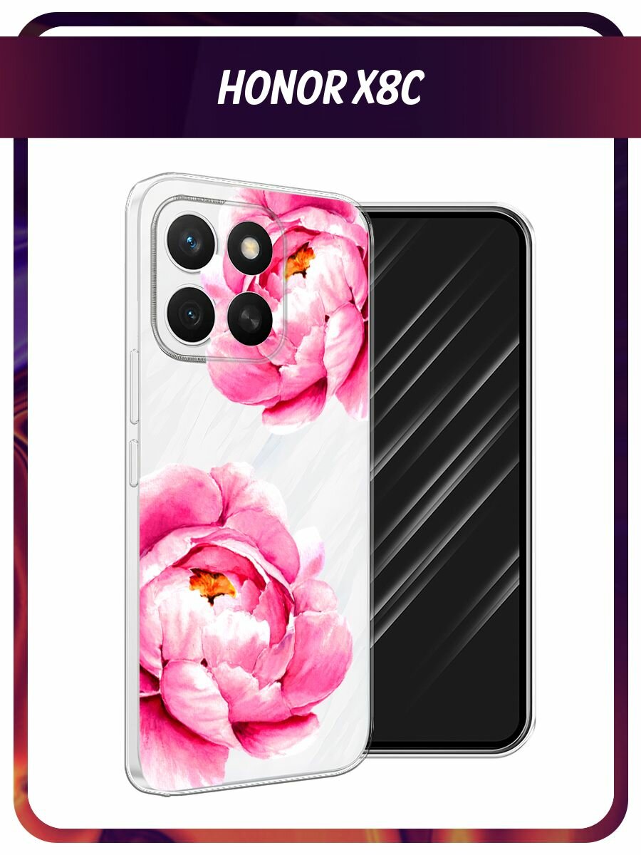 Чехол на Honor X8c / Хонор X8c с принтом "Open peonies", прозрачный