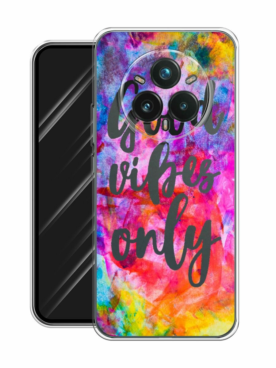 Чехол на Realme 14 Pro / Реалми 14 Про с принтом Good vibes only радуга, прозрачный — фото 1