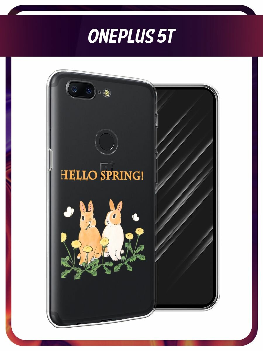 Чехол на OnePlus 5T / ВанПлюс 5Т с принтом "Весенние кролики", прозрачный