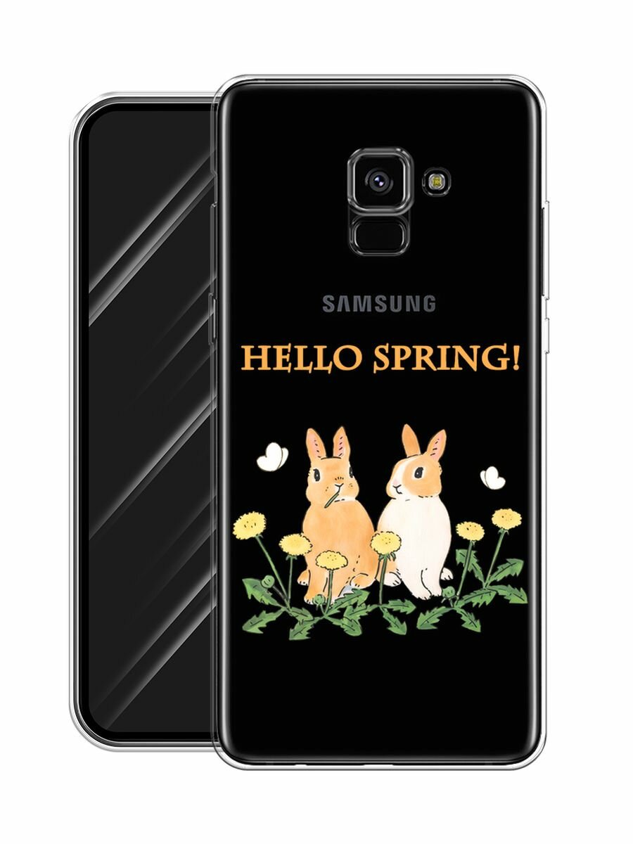 Чехол на Samsung Galaxy A8 + / Самсунг Галакси А8 Плюс 2018 с принтом "Весенние кролики", прозрачный — фото 1