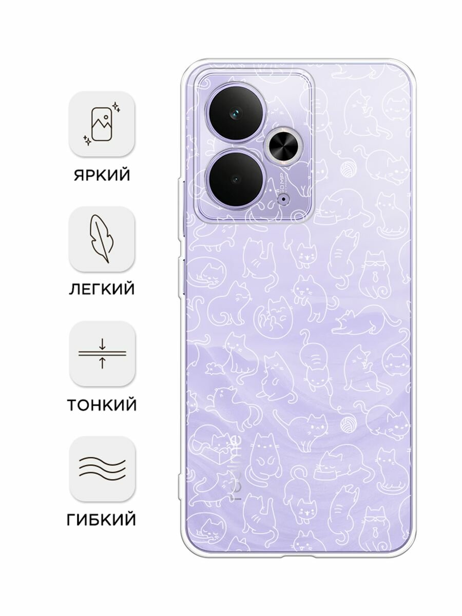 Чехол на Realme 14T / Реалми 14Т с принтом "Шкодливые котики линии", прозрачный — фото 1