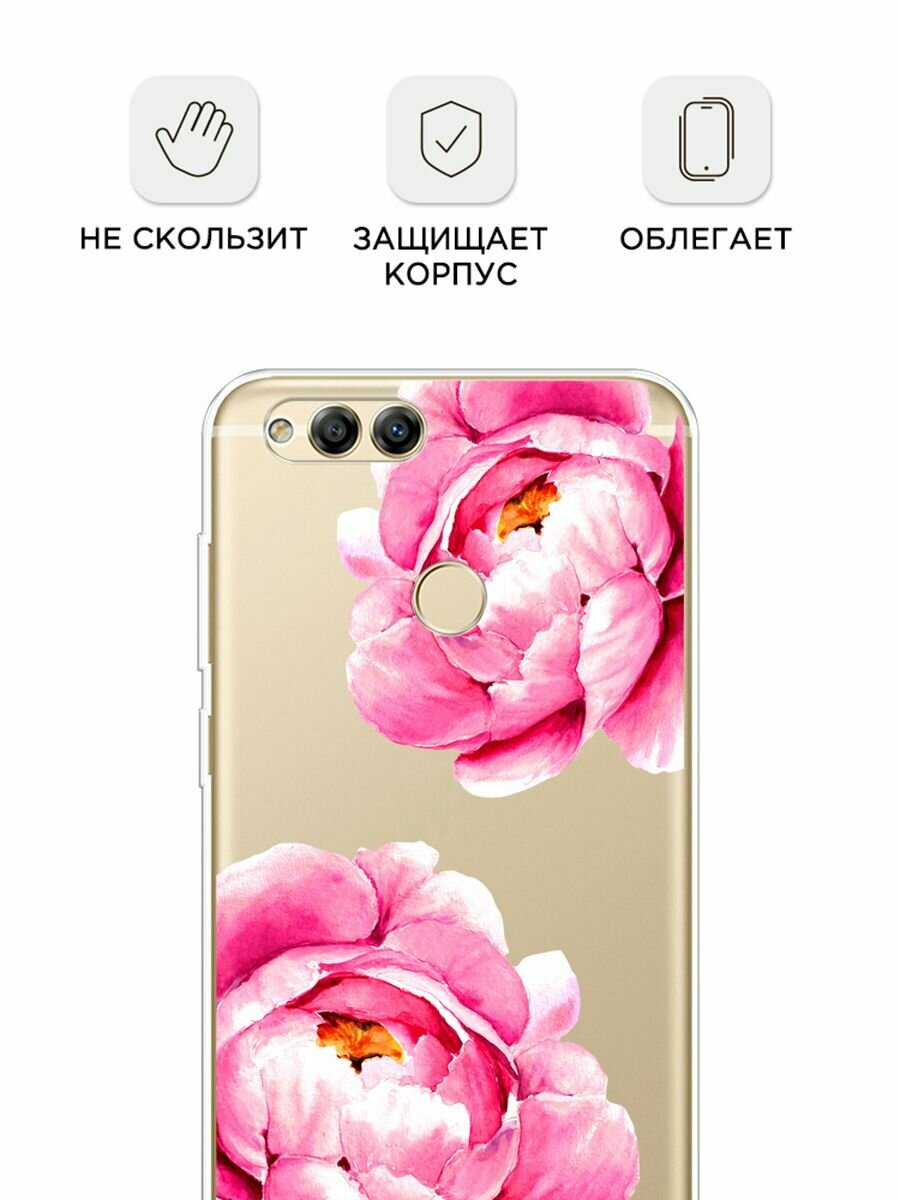 Чехол на Honor 7X / Хонор 7Х с принтом "Open peonies", прозрачный — фото 1