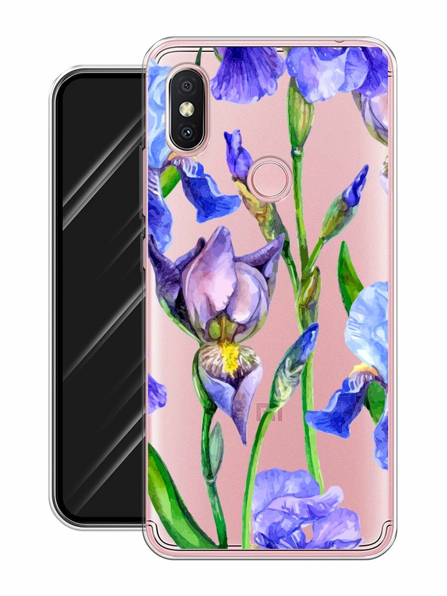 Чехол на Xiaomi Redmi S2 (Redmi Y2) / Сяоми Редми С2 (Редми Y2) с принтом "Синие ирисы", прозрачный — фото 1