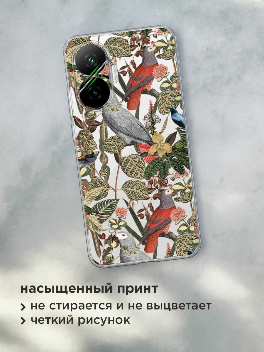 Чехол на Poco F7 / Поко F7 с принтом "Tropical pattern", прозрачный — фото 1