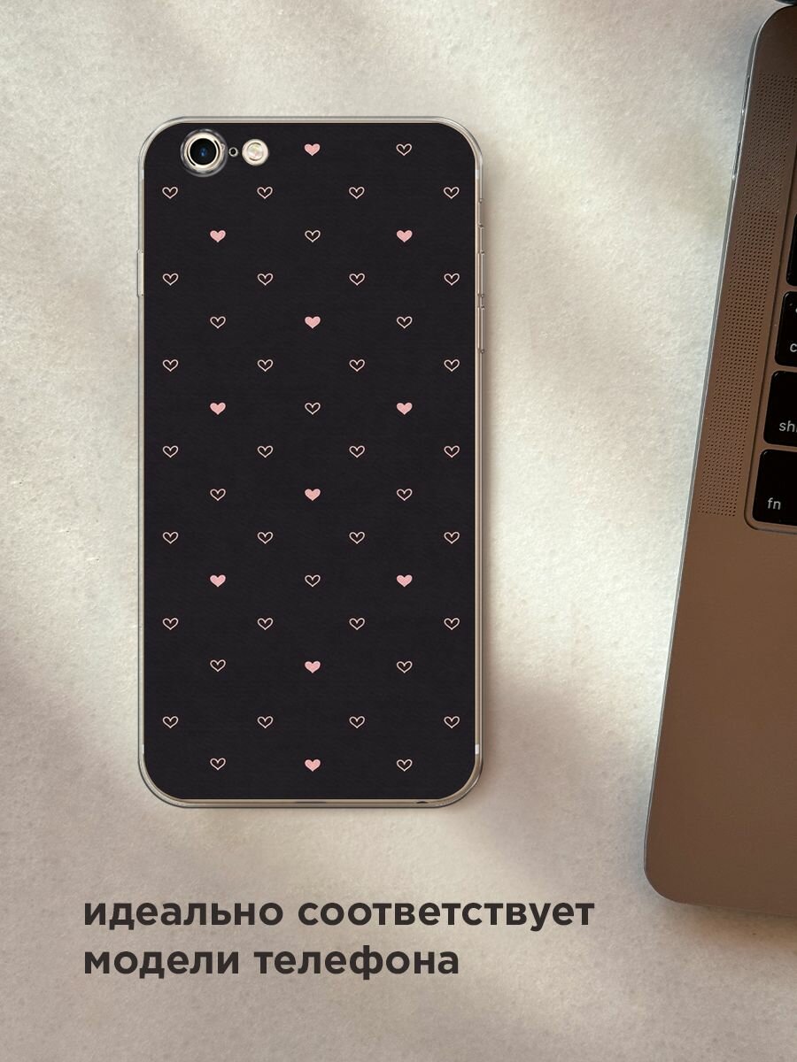 Чехол на Apple iPhone 6 Plus/6S Plus / Айфон 6 Плюс/Айфон 6С Плюс с принтом "Черный фон и сердечки" — фото 1
