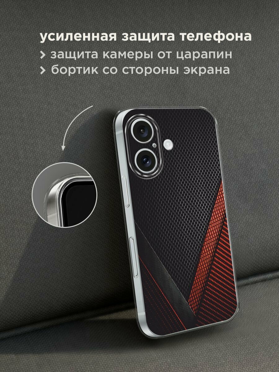 Чехол на Apple iPhone 16 / Айфон 16 с принтом "Красный карбон" — фото 1