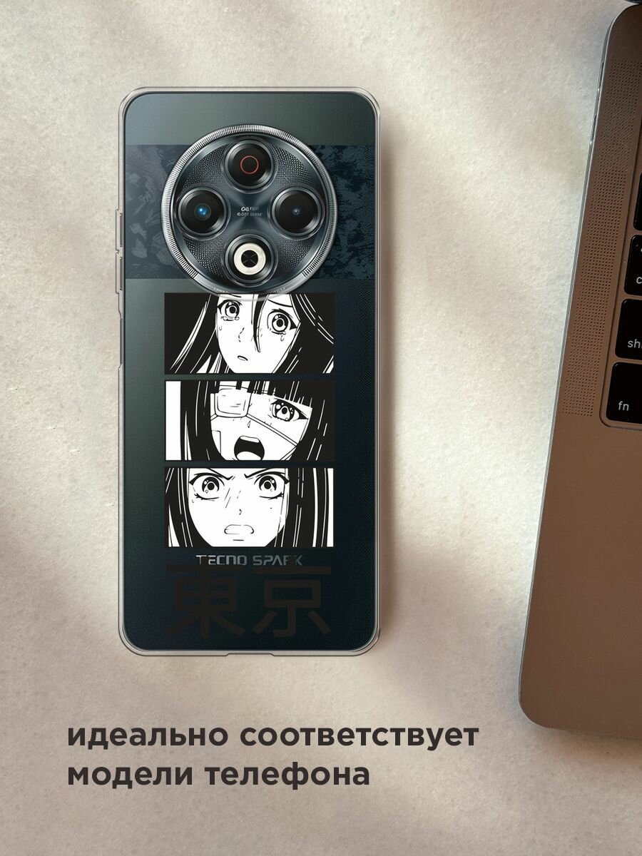 Чехол на Tecno Spark 30 / Текно Спарк 30 с принтом "Tokyo girls", прозрачный — фото 1
