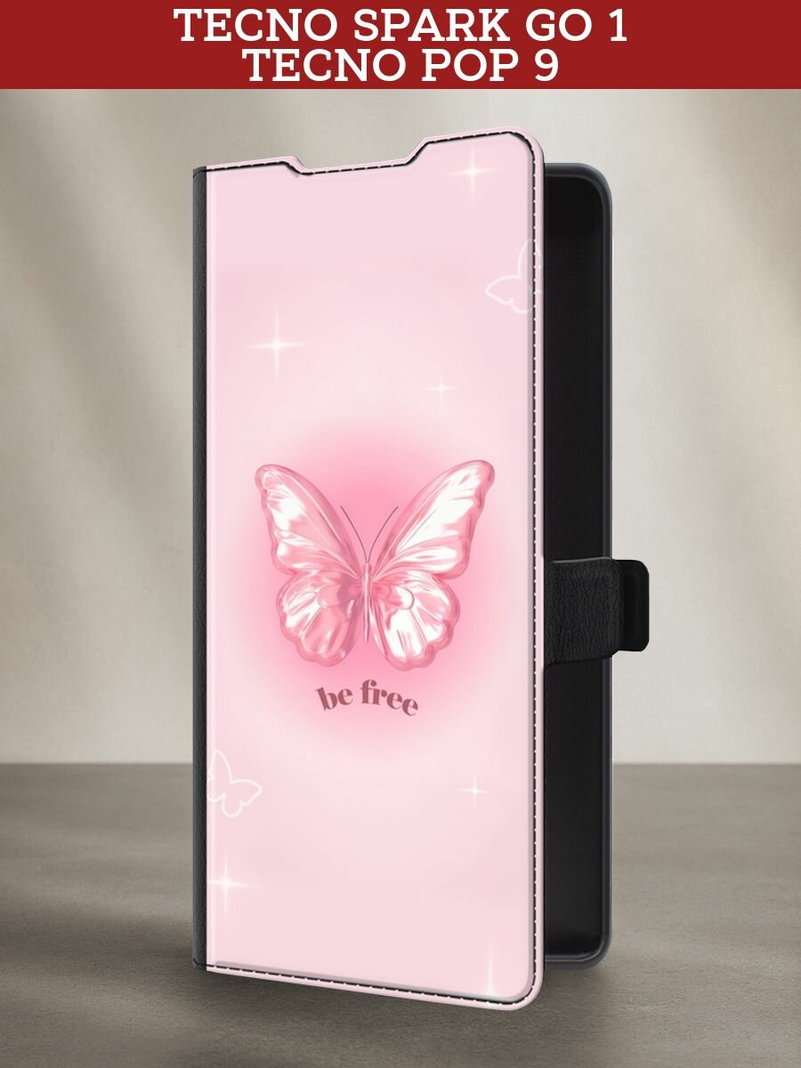 Чехол-книжка на Tecno Spark Go 1/Tecno POP 9 / Техно Спарк Го 1/Техно ПОП 9 с рисунком "Be free butterfly 1"